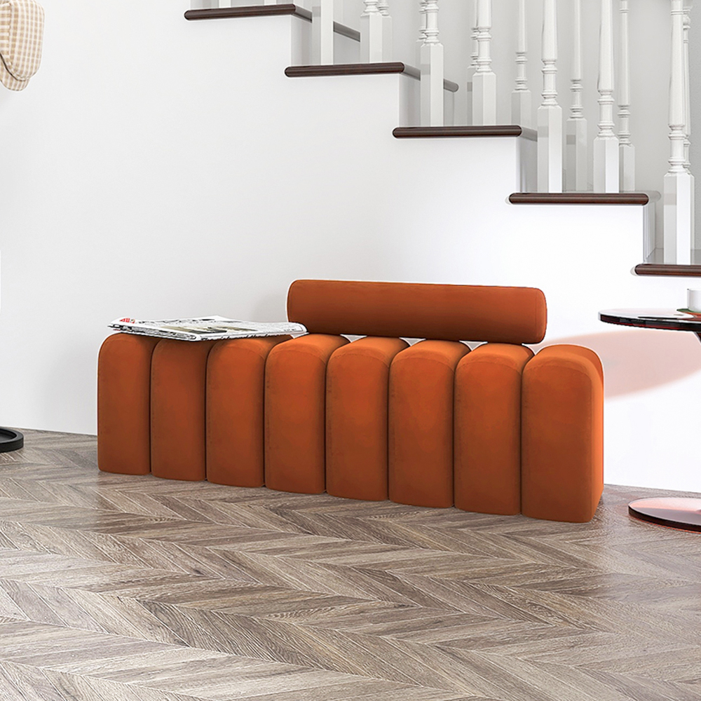 Modern Line Tufted Bench Upholstered Bench with Round Back Bronze-Homary