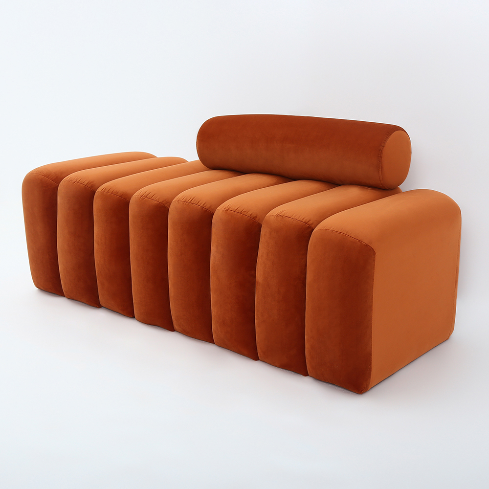 Modern Line Tufted Bench Upholstered Bench with Round Back Bronze-Homary