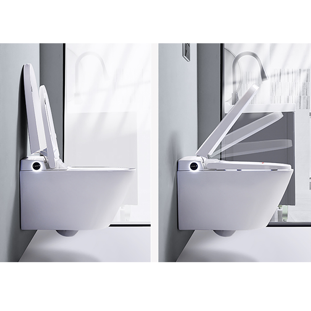 Toilette automatique murale monobloc intelligente allongée blanche avec ...