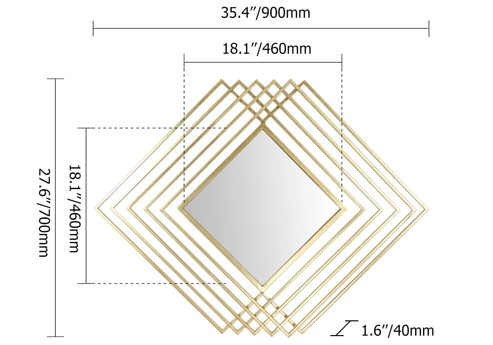 Modern Luxury Overlapping Geometric Rhombus Gold Metal Wall Mirror-Homary