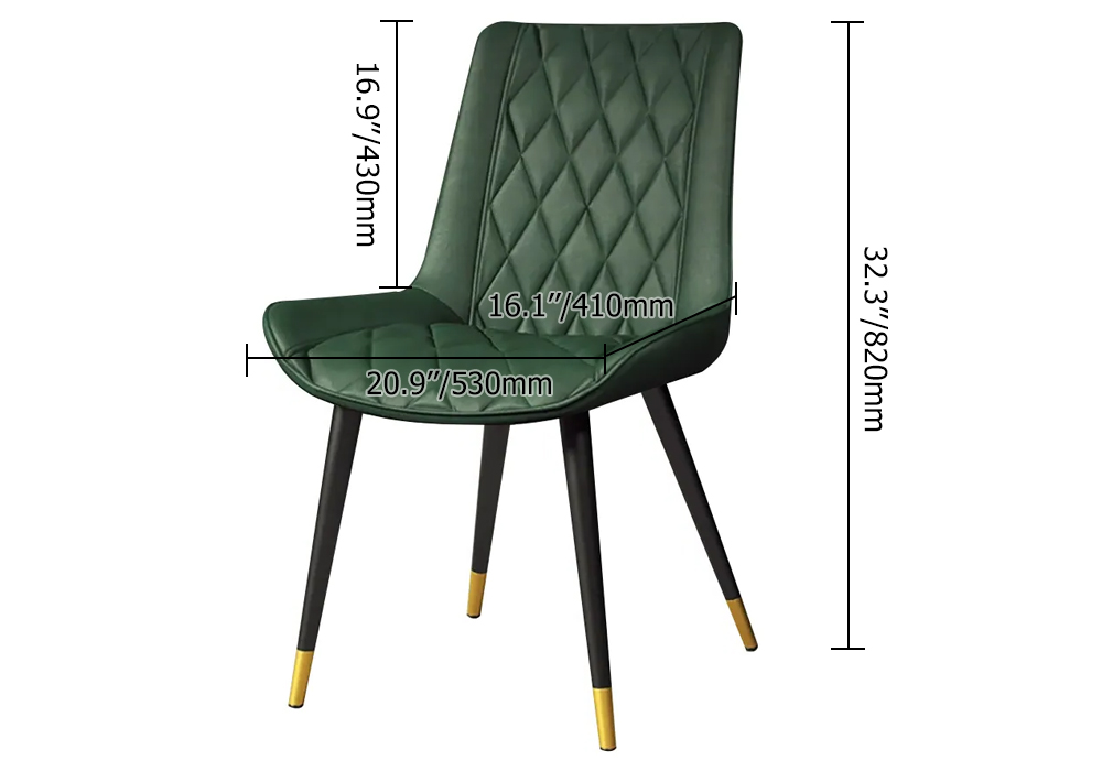 Green Dining Chair Leather Dining Chair Set of 2 with Solid Back-Homary