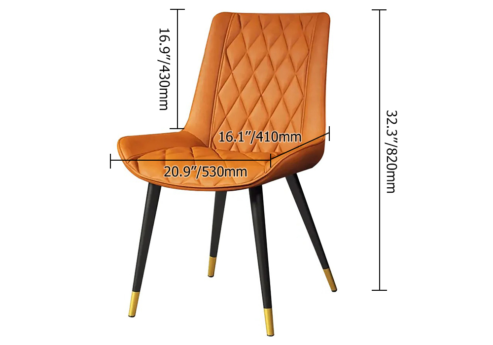 Orange Dining Chair Leather Dining Chair Set of 2 with Solid Back-Homary