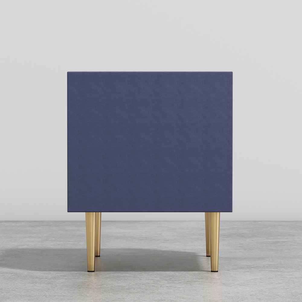 Modern Blue Nightstand 2 Drawers PU Leather Nightstand with Gold Metal ...