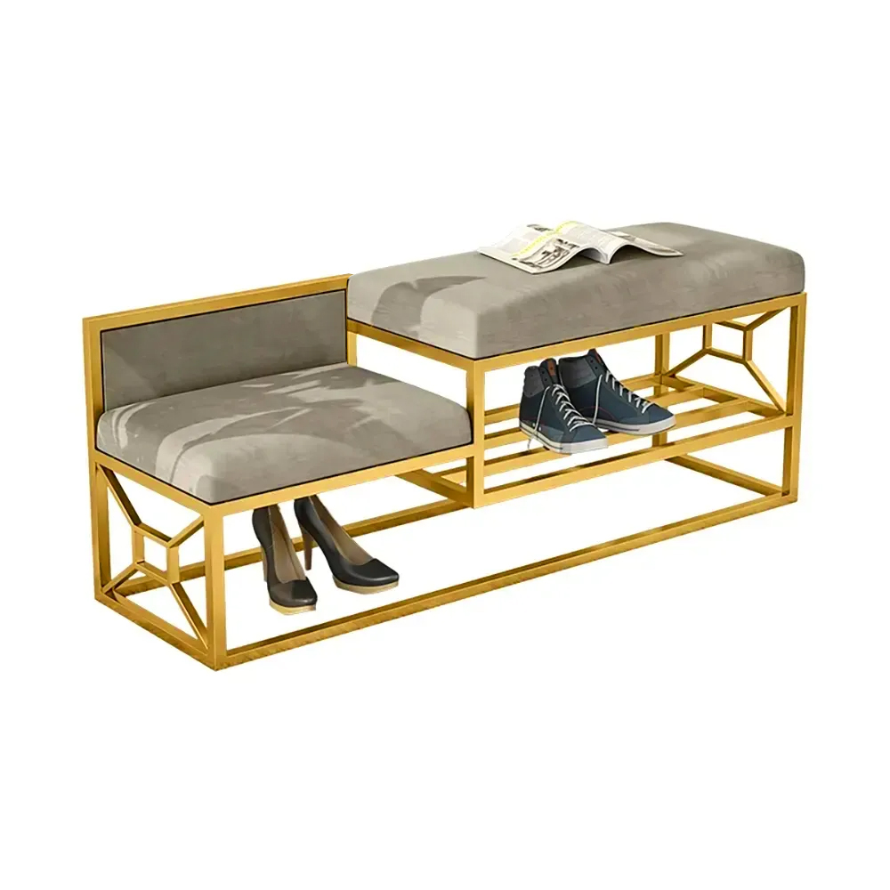 39.4" Gray Shoe Storage Bench Entryway Bench Velvet Upholstered with ...