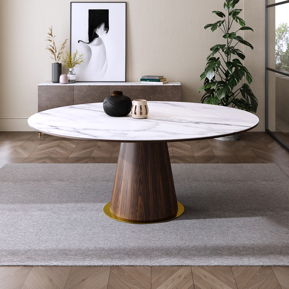 Mid Century 1200mm Round Dining Table White Faux Marble Tabletop 6 ...