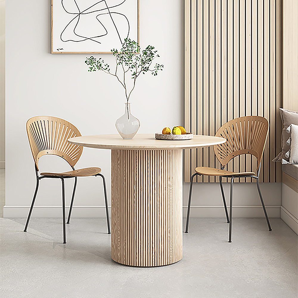 Farmhouse 39" Round Wood Dining Table for 4 Person Natural Pedestal ...