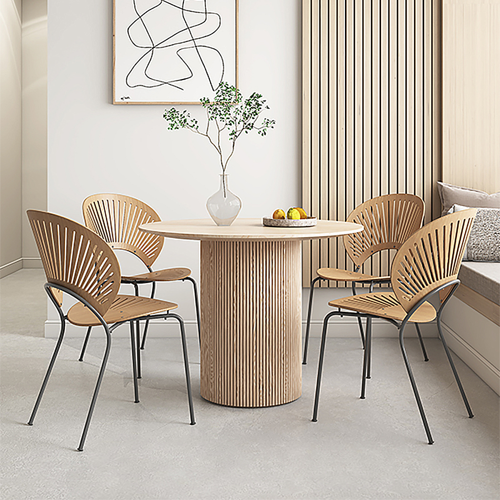 Farmhouse 39" Round Wood Dining Table for 4 Person Natural Pedestal ...