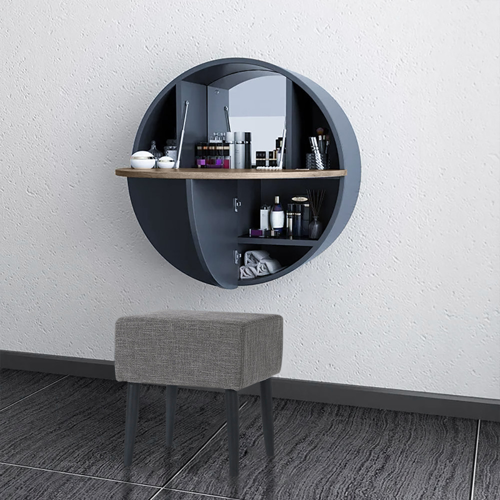 Modern Gray Round Wall-Mount Makeup Vanity Table Set with Mirror ...