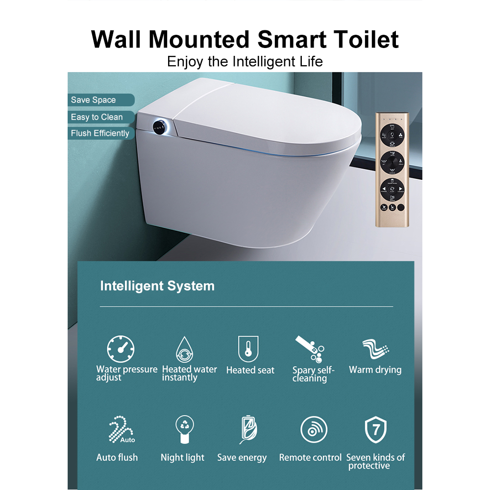 Toilette automatique murale monobloc intelligente allongée blanche avec ...