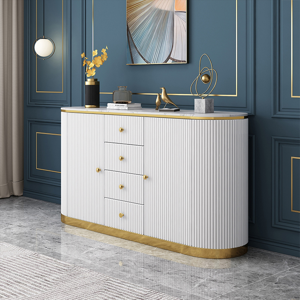 White Sideboard Buffet Marble Top Modern Sideboard with Drawers & Doors ...