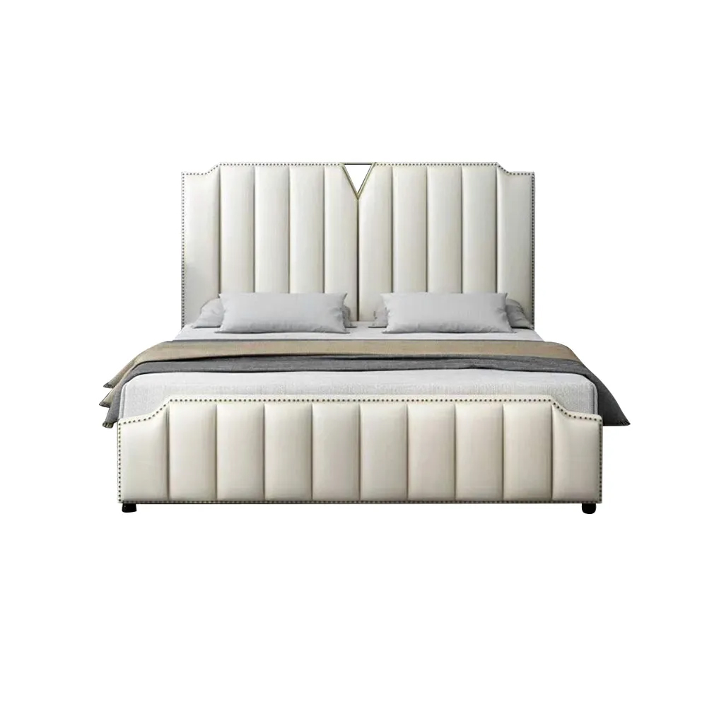 Modern White Platform Bed Upholstered Bed with Vertical Channel ...