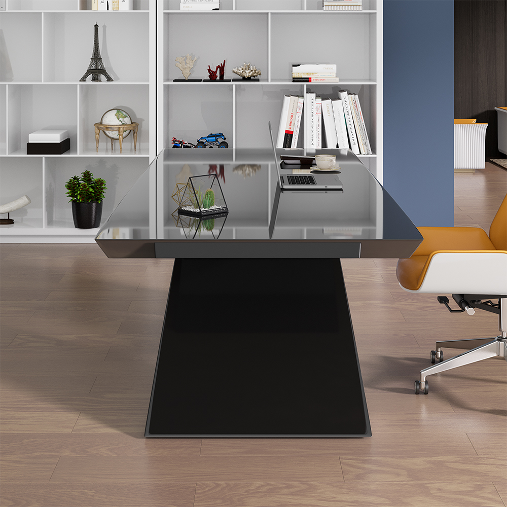 63" Modern Black Computer Desk Rectangular Office Desk with Abstract ...