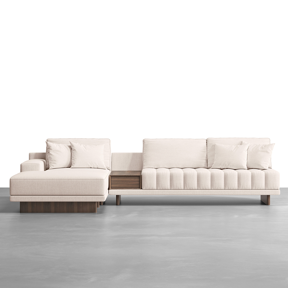 126" L-Shaped Off-White Modular Sectional Sofa Chaise with Ottoman for ...