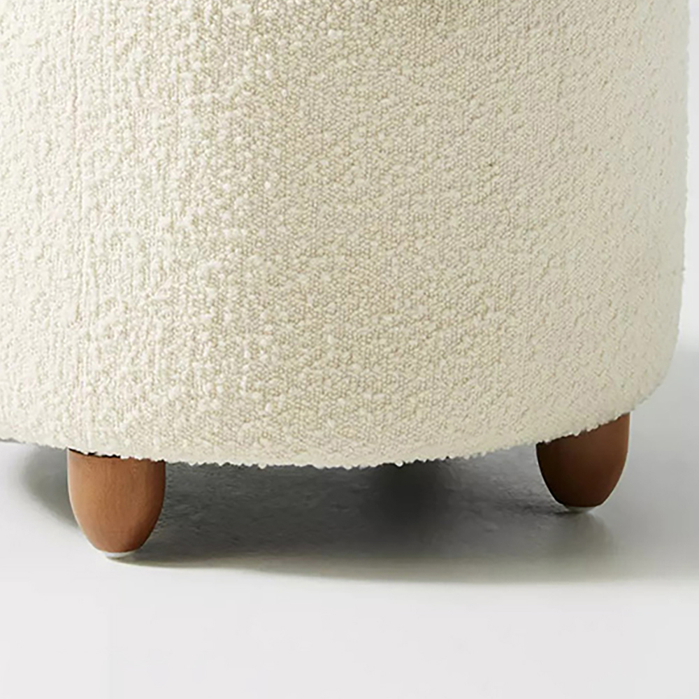 Modern White Boucle Vanity Stool with Flip Top Storage Round Ottoman ...
