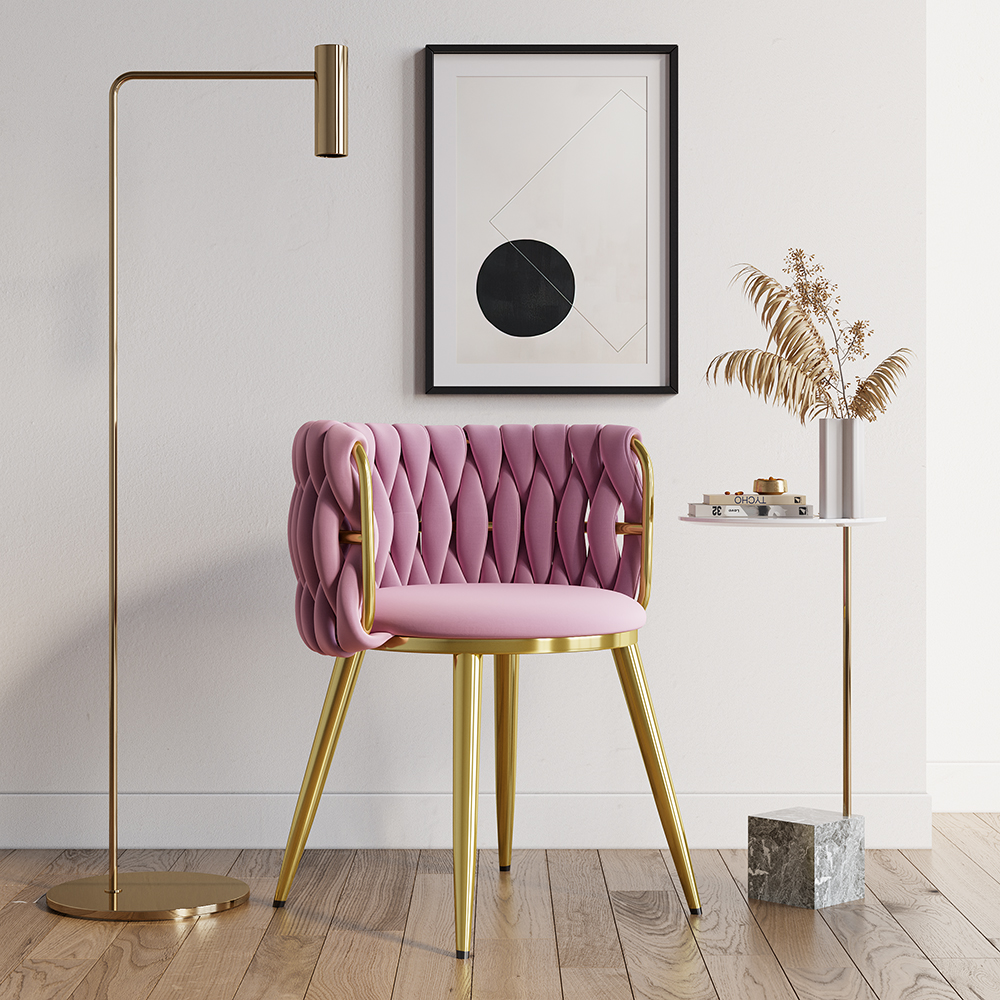 Nordic Pink Barrel Back Dining Chair Round Accent Chair with Velvet ...