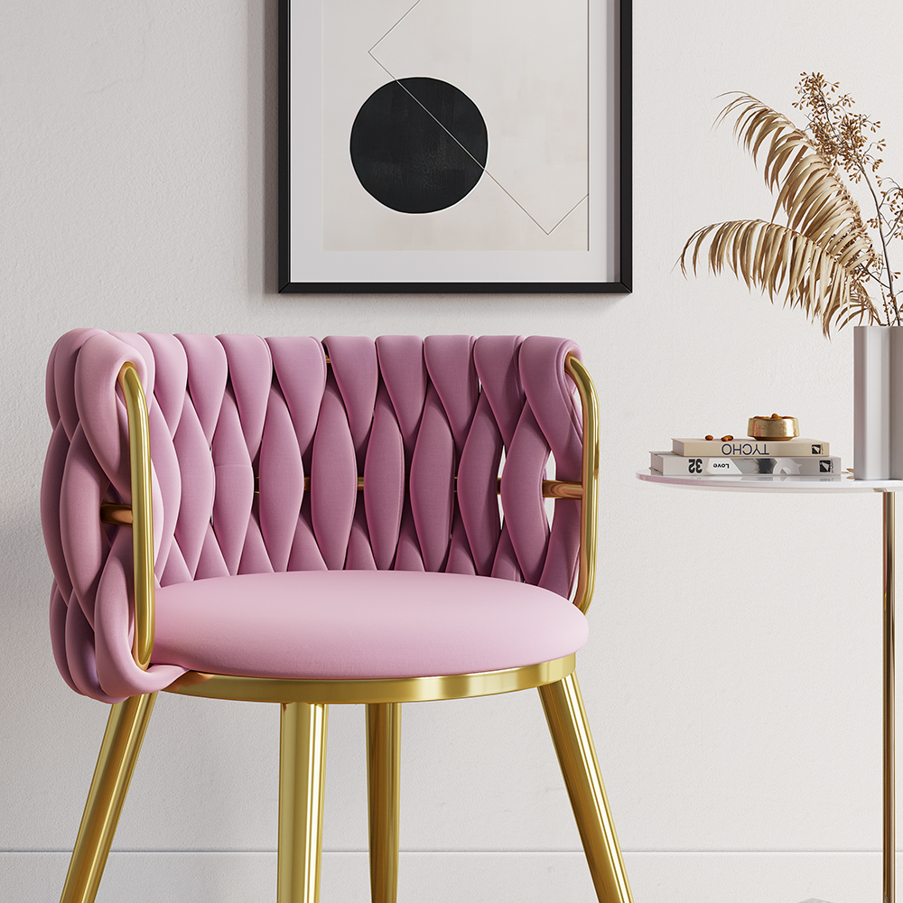 Nordic Pink Barrel Back Dining Chair Round Accent Chair with Velvet ...