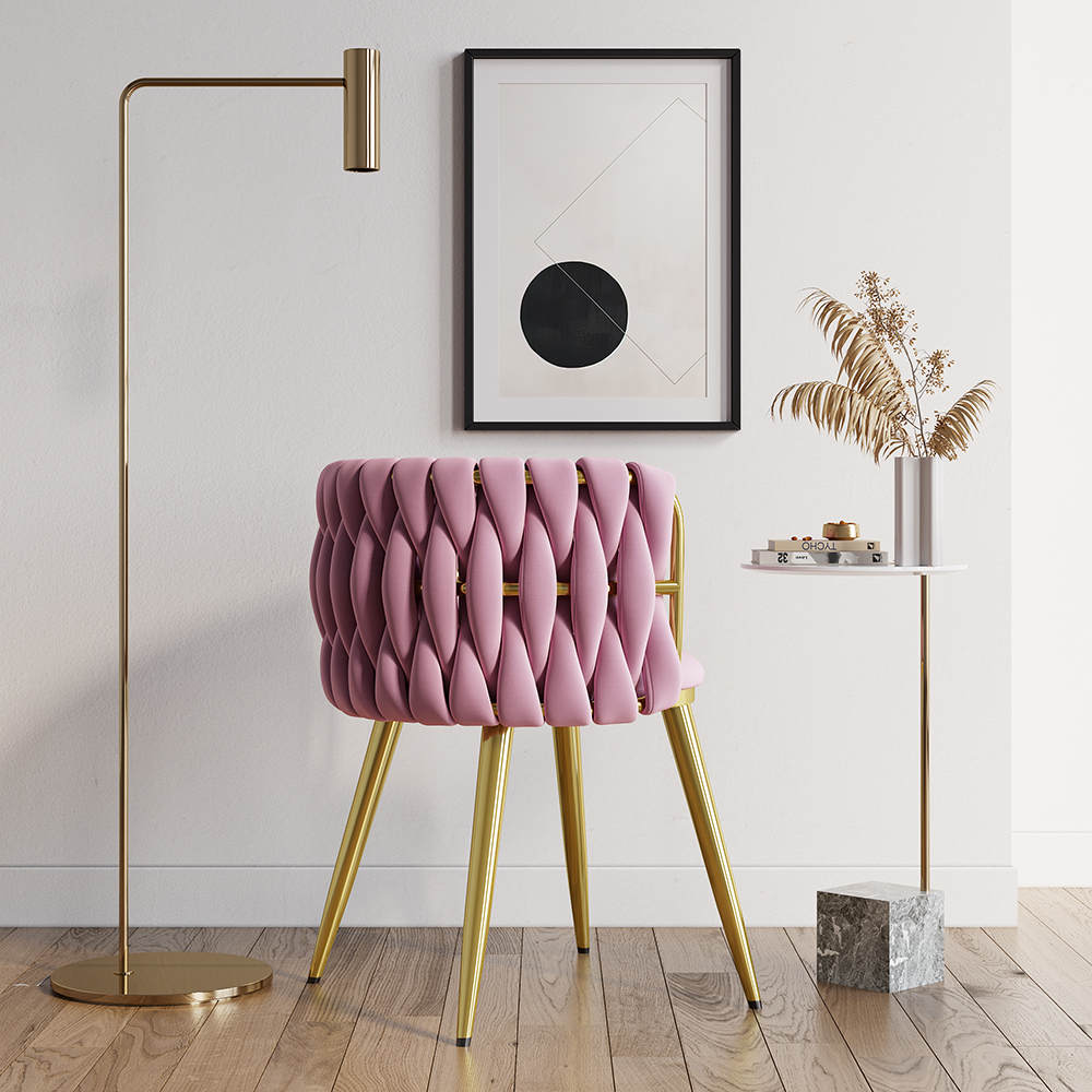 Nordic Pink Barrel Back Dining Chair Round Accent Chair with Velvet ...