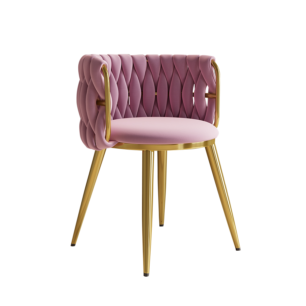 Nordic Pink Barrel Back Dining Chair Round Accent Chair with Velvet ...