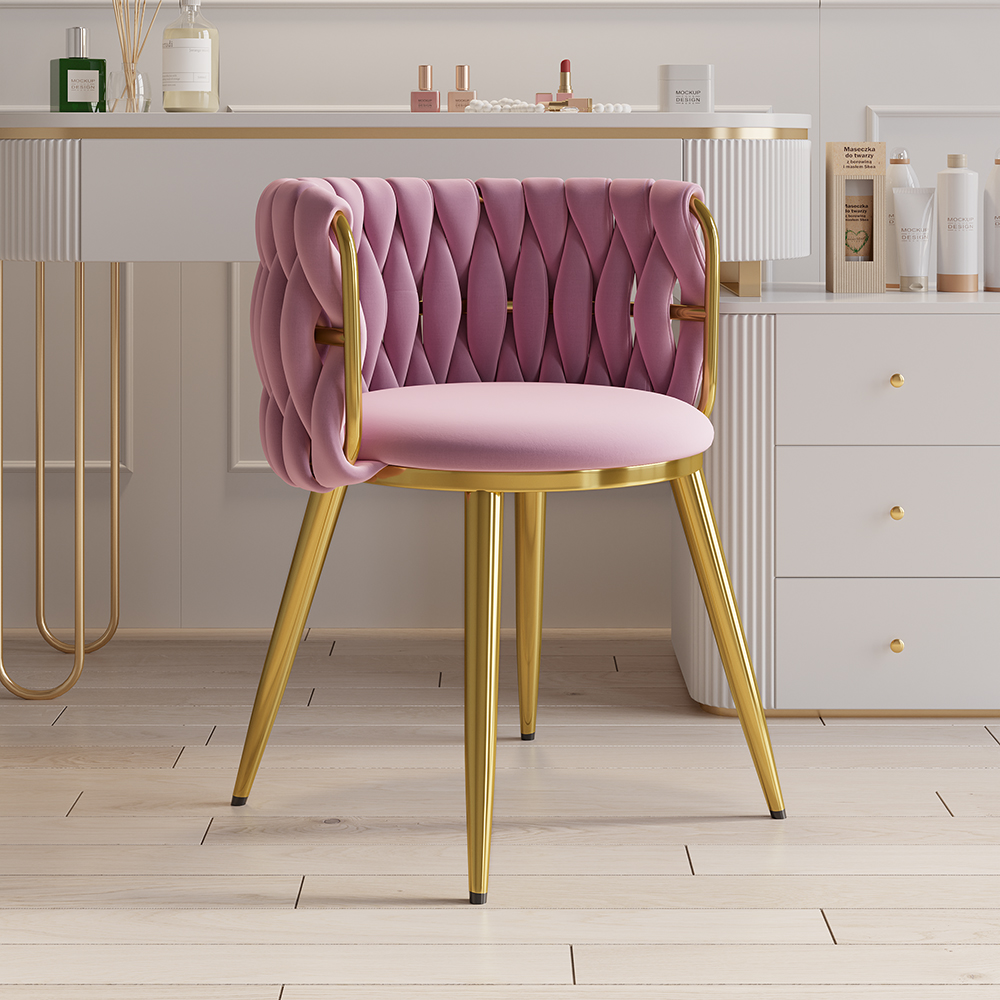Nordic Pink Barrel Back Dining Chair Round Accent Chair with Velvet ...