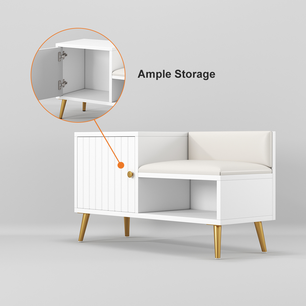 Yellar White Modern Upholstered Shoe Rack Bench with Storage Cabinet ...
