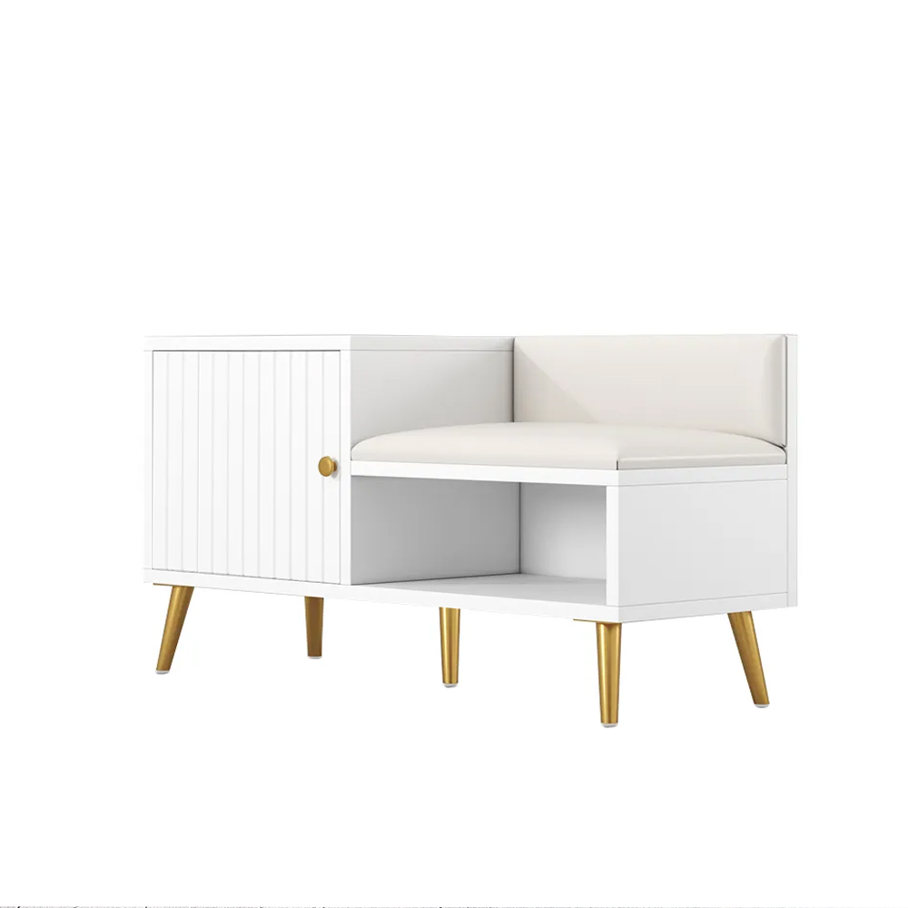 Yellar White Modern Upholstered Shoe Rack Bench with Storage Cabinet ...