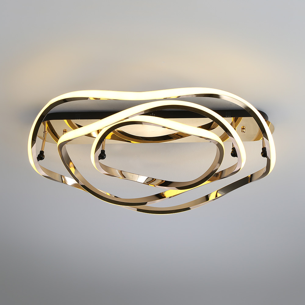 Modern Gold LED Geometric Semi Flush Mount Light Wavy Design Metal ...
