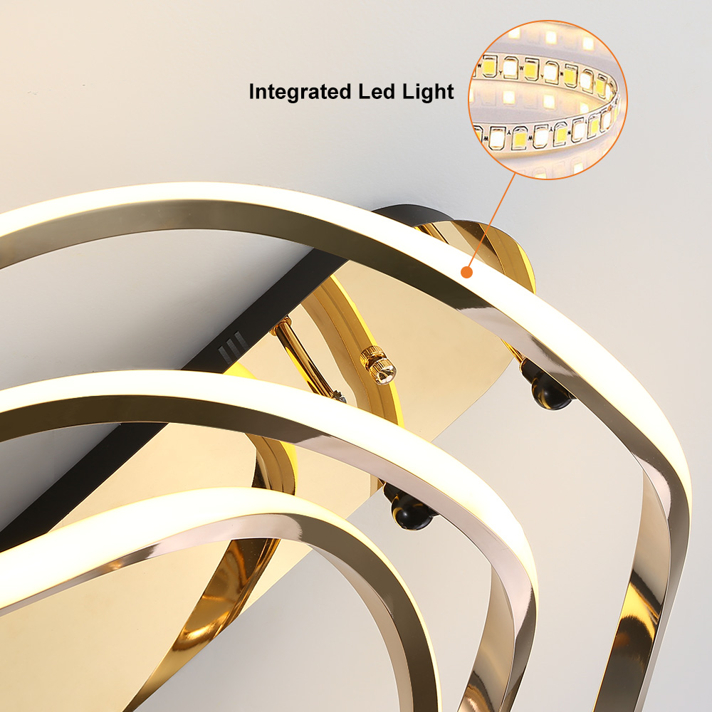 Modern Gold LED Geometric Semi Flush Mount Light Wavy Design Metal ...