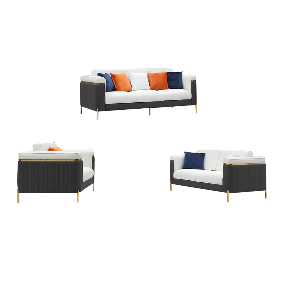 Vertex Grey & Beige Modern Living Room Set Faux Leather Upholstered ...