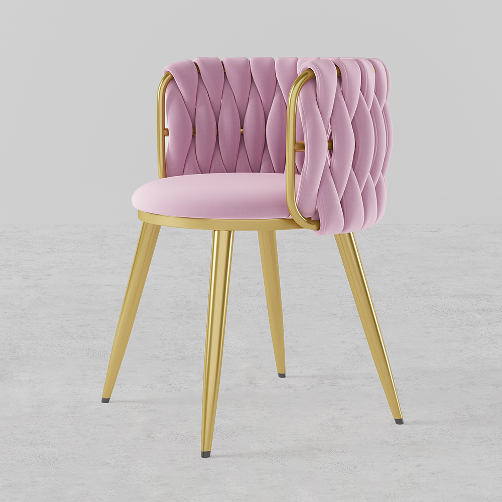 Nordic Pink Barrel Back Dining Chair Round Accent Chair with Velvet ...