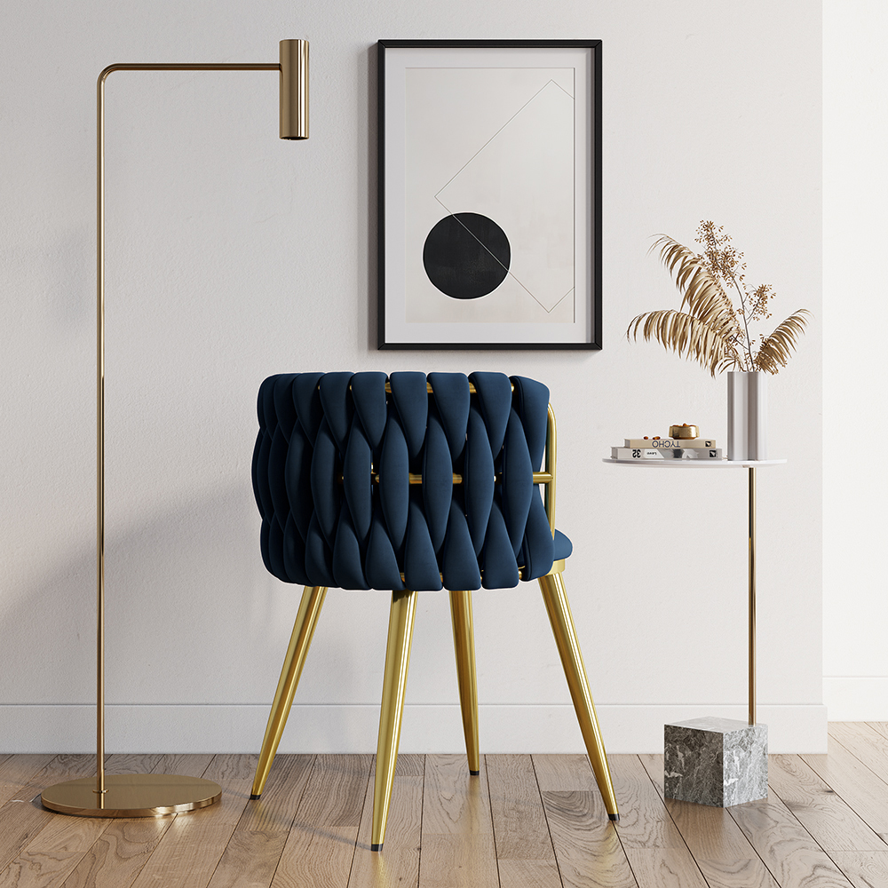 Nordic Blue Barrel Back Dining Chair Round Accent Chair with Velvet ...