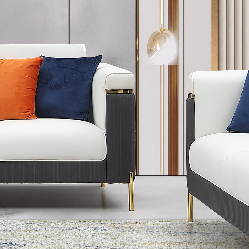 Vertex Grey & Beige Modern Living Room Set Faux Leather Upholstered ...