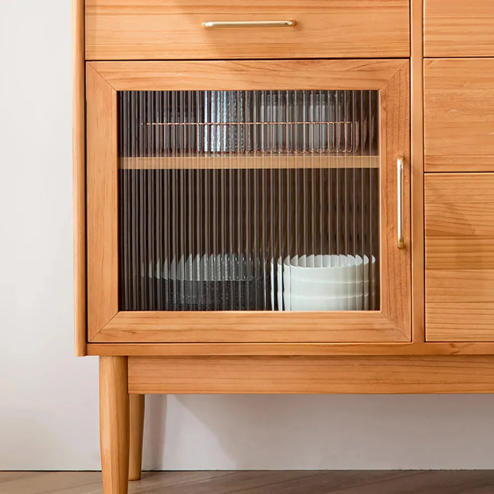 Prosy Nordic Natural Wood Sideboard with Glass Doors & 4 Drawers ...