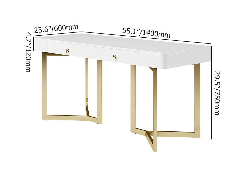 Modern Computer Desk White 1400mm Office Desk with 2 Drawers ...