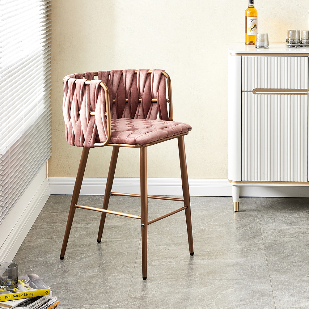 Modern Pink Velvet Counter Height Bar Stools Set of 2 with Back ...