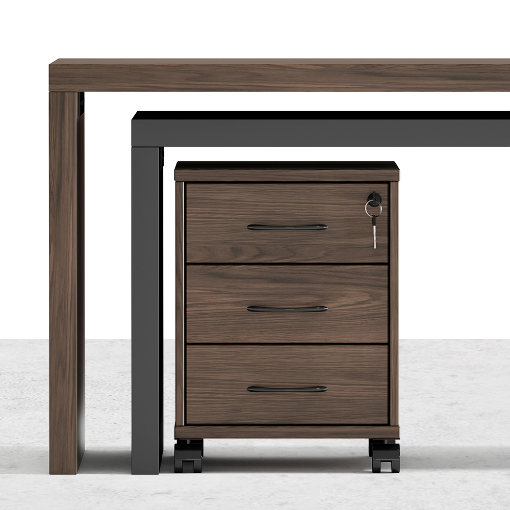 Modern Swivel Desk with Movable File Cabinet Black & Walnut L-Shaped ...