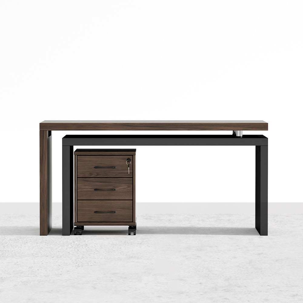 Modern Swivel Desk with Movable File Cabinet Black & Walnut L-Shaped ...