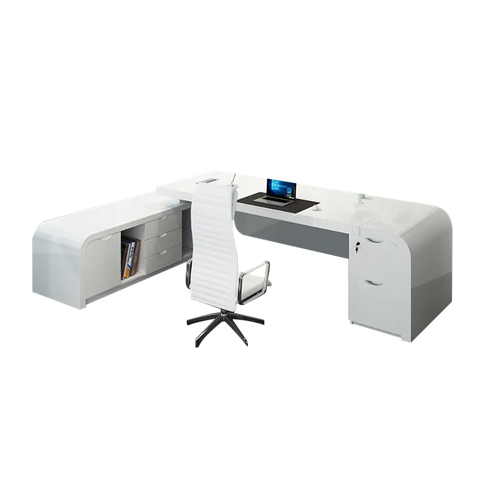 L-shaped Modern Executive Desk with Ample Storages Left Hand in White ...