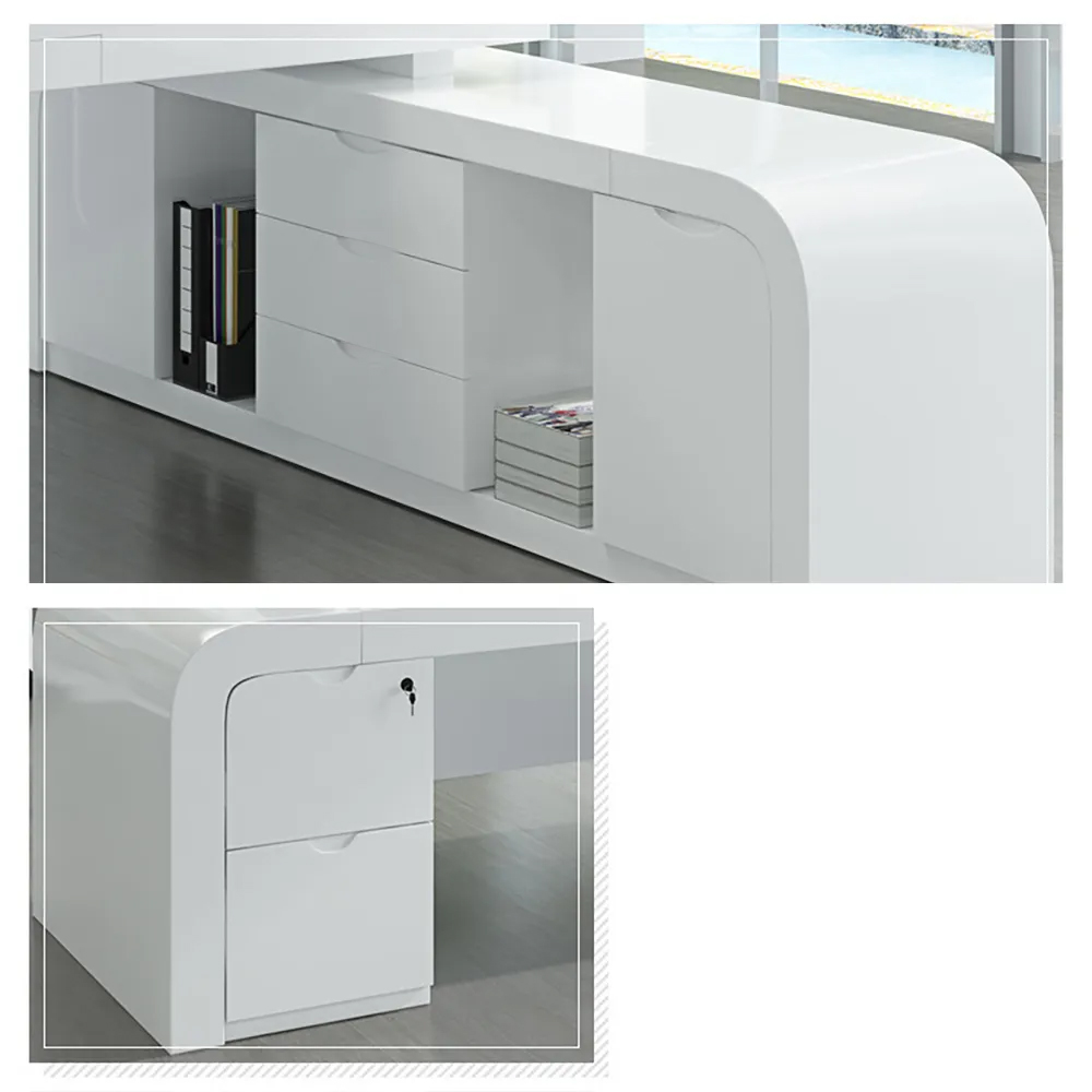 L-shaped Modern Executive Desk with Ample Storages Left Hand in White ...