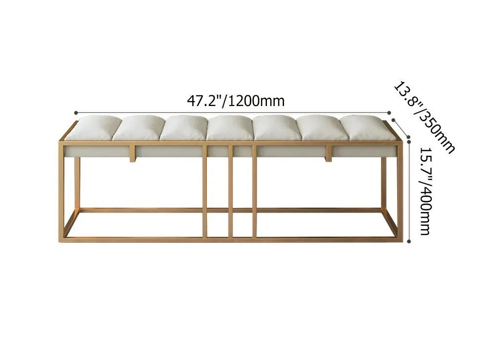 Modern White Bench PU Leather Bench with Stainless Steel Frame Gold ...