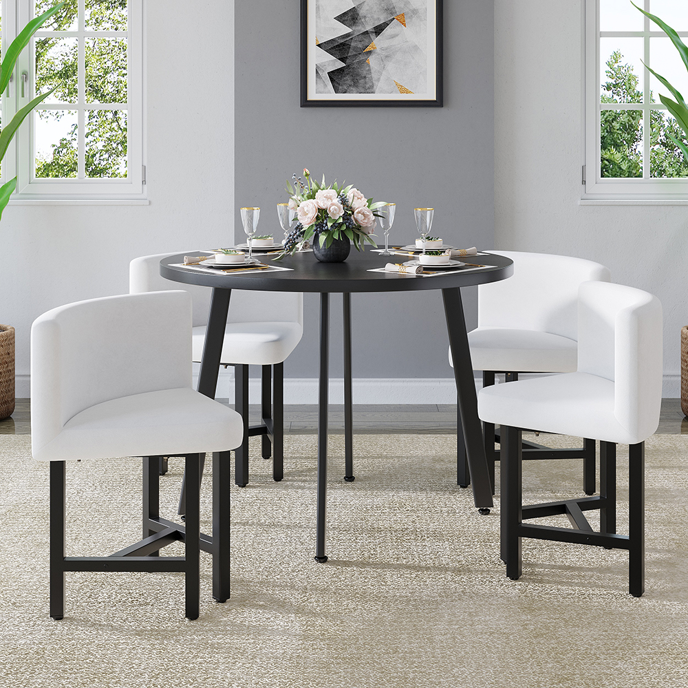 1000mm Round Wooden Small Nesting Dining Table Set for 4 White ...