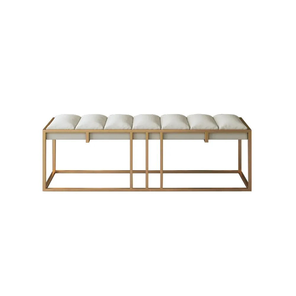 Modern White Bench PU Leather Bench with Stainless Steel Frame Gold ...