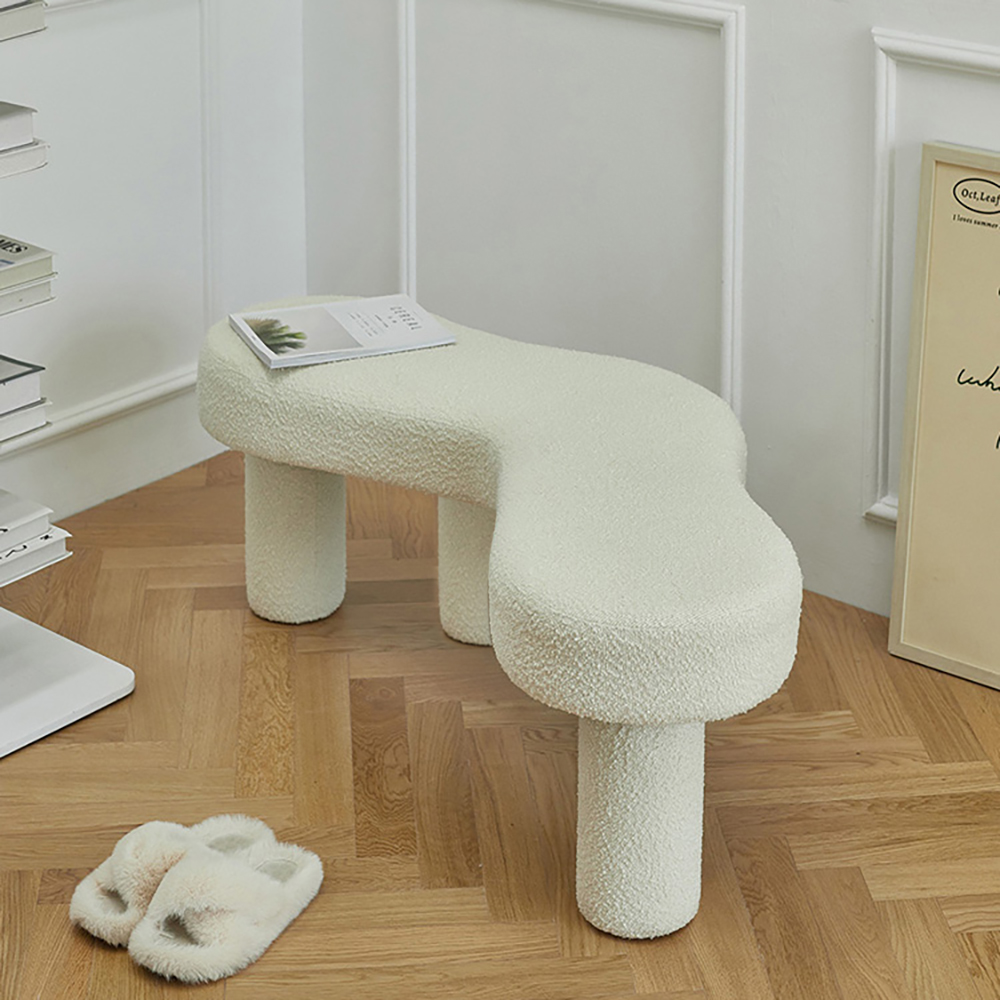 Modern White Bedroom Bench Boucle Tufted Long Bench with 4 Legs ...