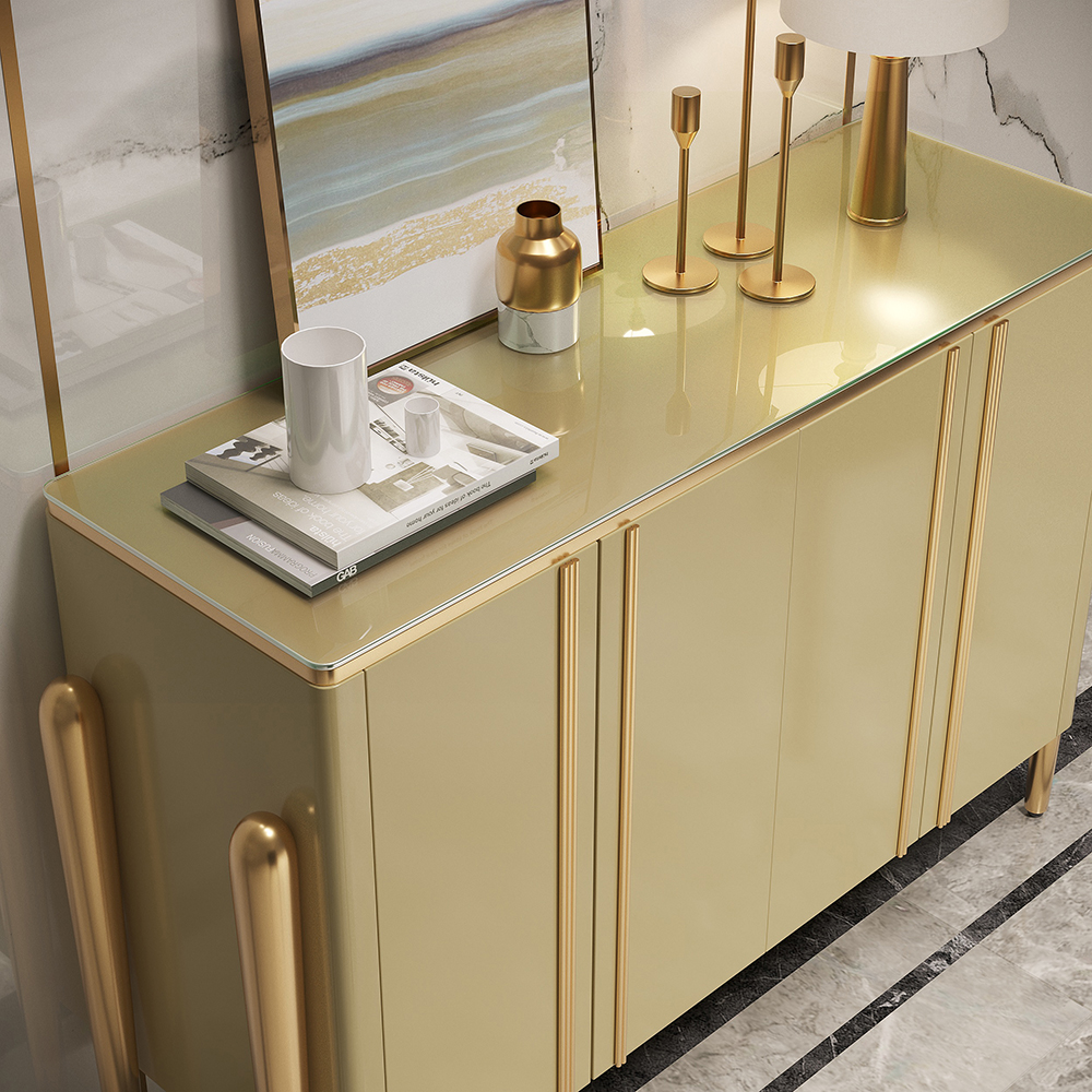 Salley Modern Champagne Sideboard Buffet 4 Doors & Shelves Tempered ...