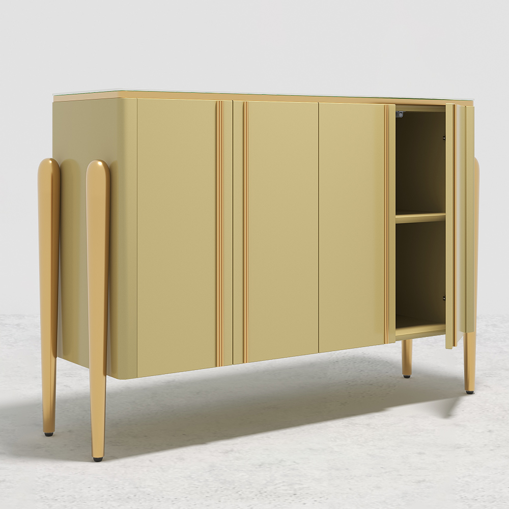 Salley Modern Champagne Sideboard Buffet 4 Doors & Shelves Tempered ...