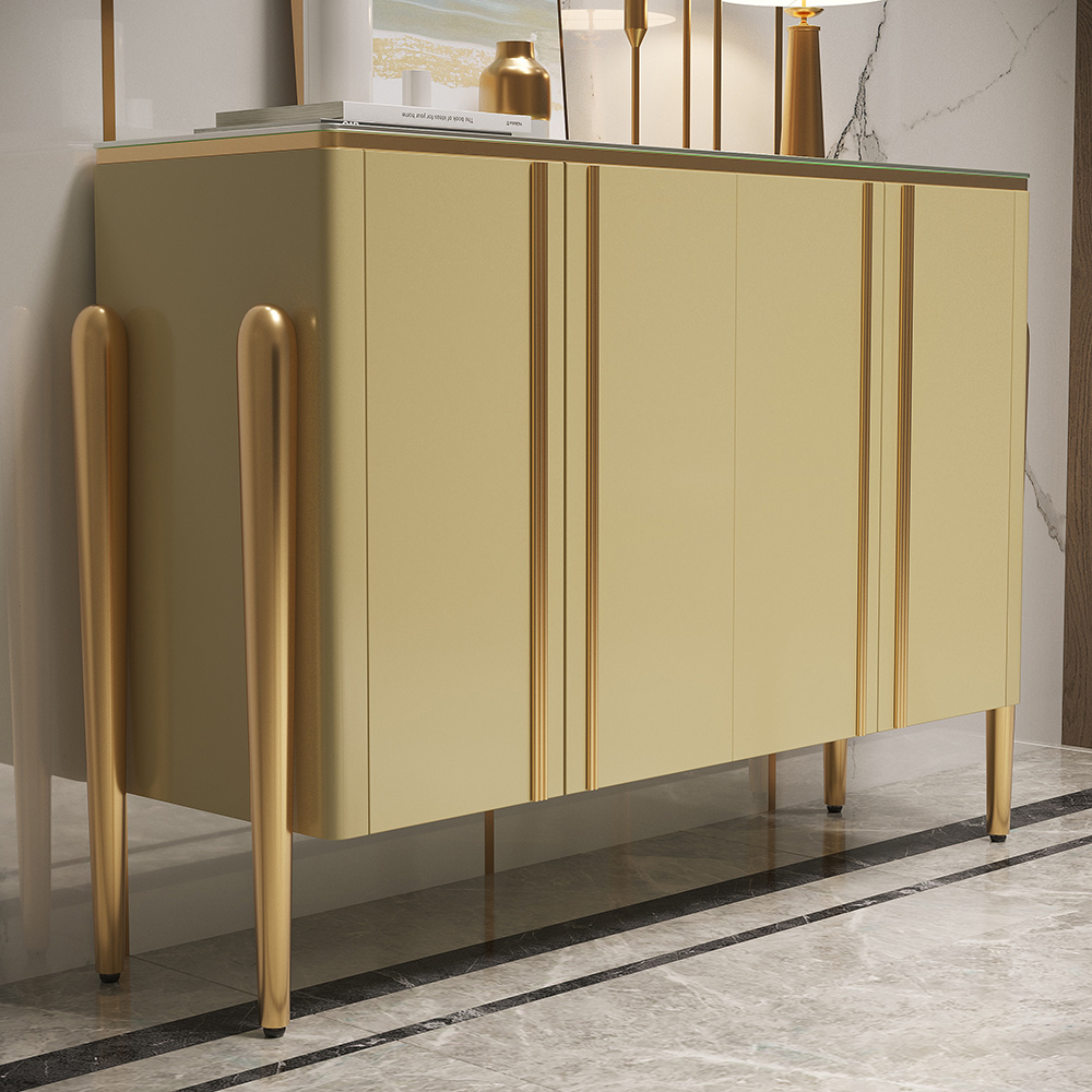 Salley Modern Champagne Sideboard Buffet 4 Doors & Shelves Tempered ...