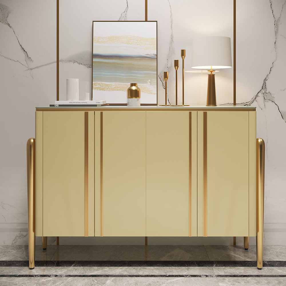 Salley Modern Champagne Sideboard Buffet 4 Doors & Shelves Tempered ...