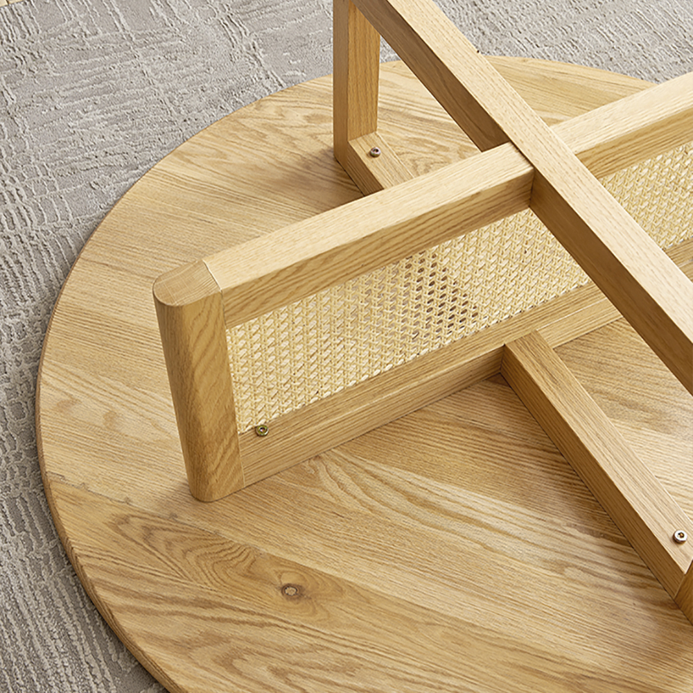 32" Modern Round Pine Wood and Rattan Coffee Table in Natural - Living ...