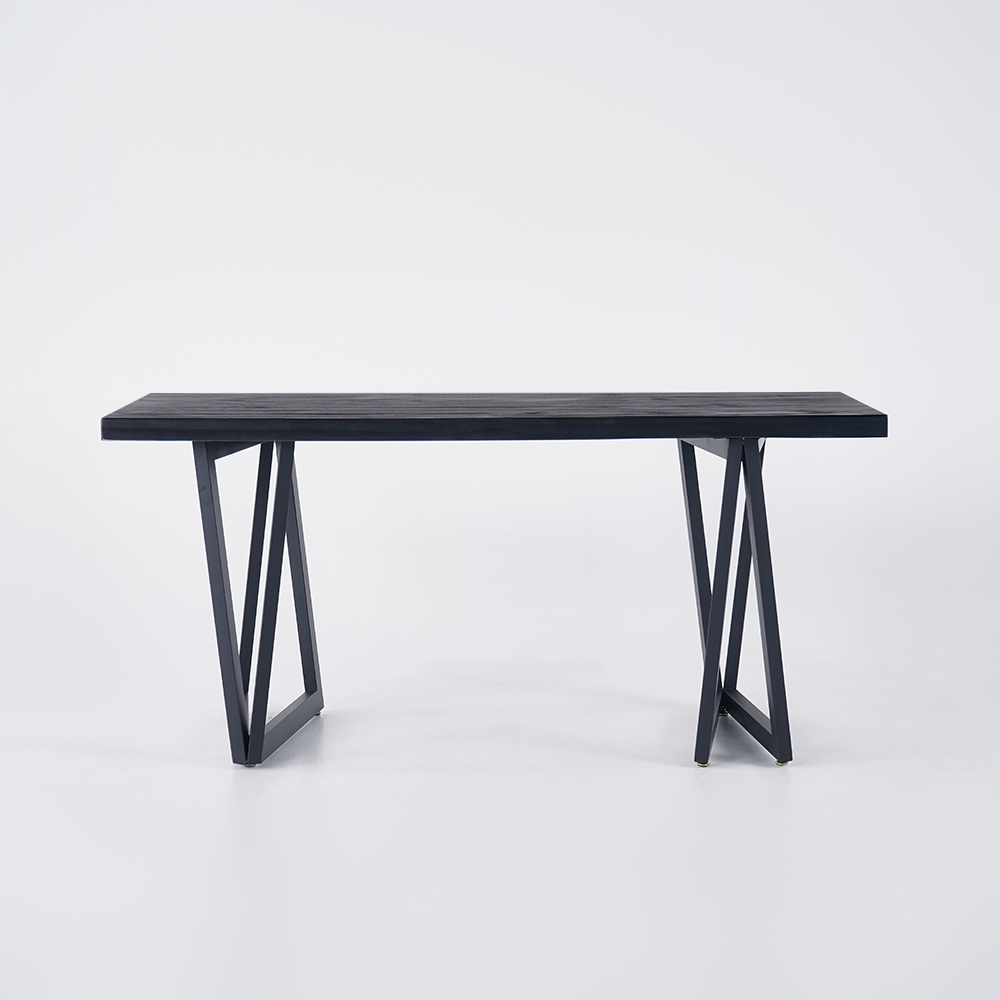 1600mm Rectangular Dining Table Black Solid Wood Table Top Square Metal ...
