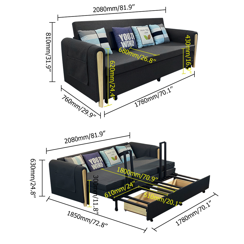 82" Full Sleeper Sofa Upholstered Convertible Sofa Bed with Storage ...