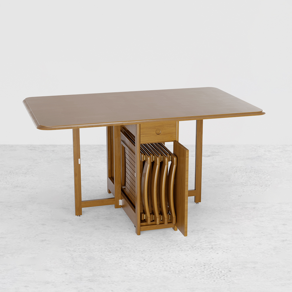 57" Modern Solid Wood Folding 5 Piece Dining Table Set for 4 in Walnut ...